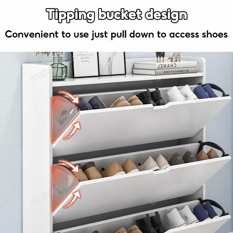 Wooden shoe rack cabinet wood high-capacity organizer with cover slim ...