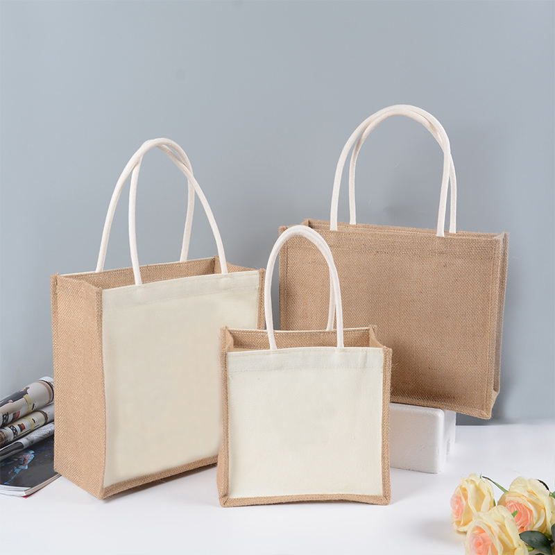 DIY Large Capacity Scrawl Plain Design Abaca Linen Burlap Shopping Bags ...