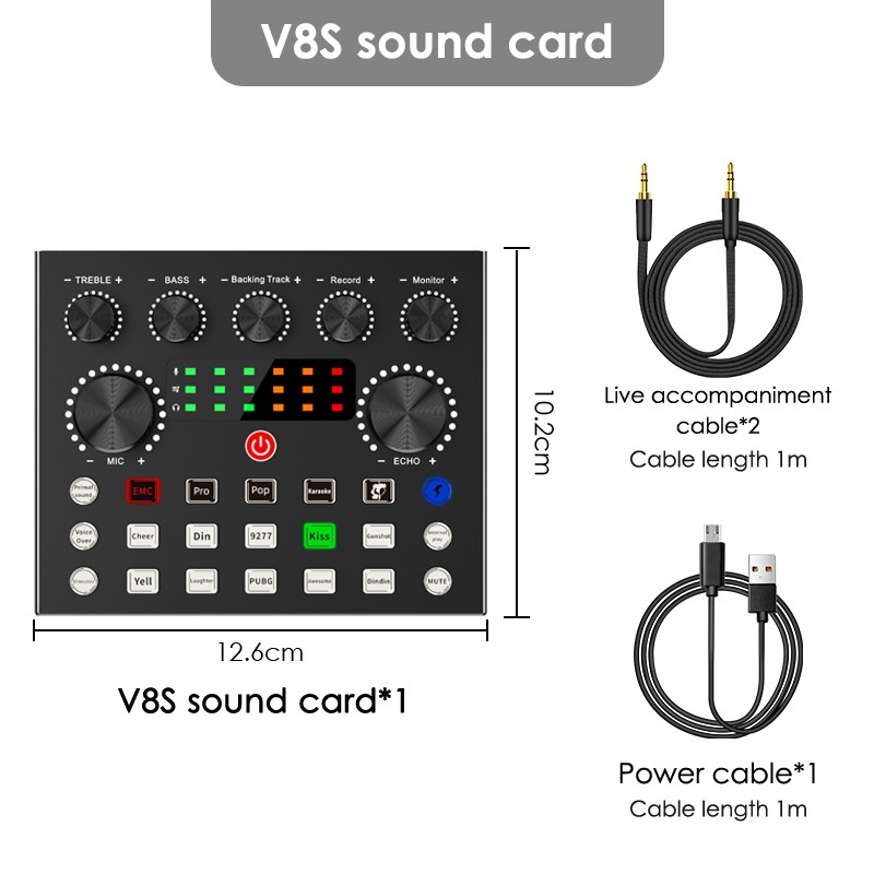V8 Sound Card Audio Interface BLUETOOTH USB Live Broadcast Mic Sound ...