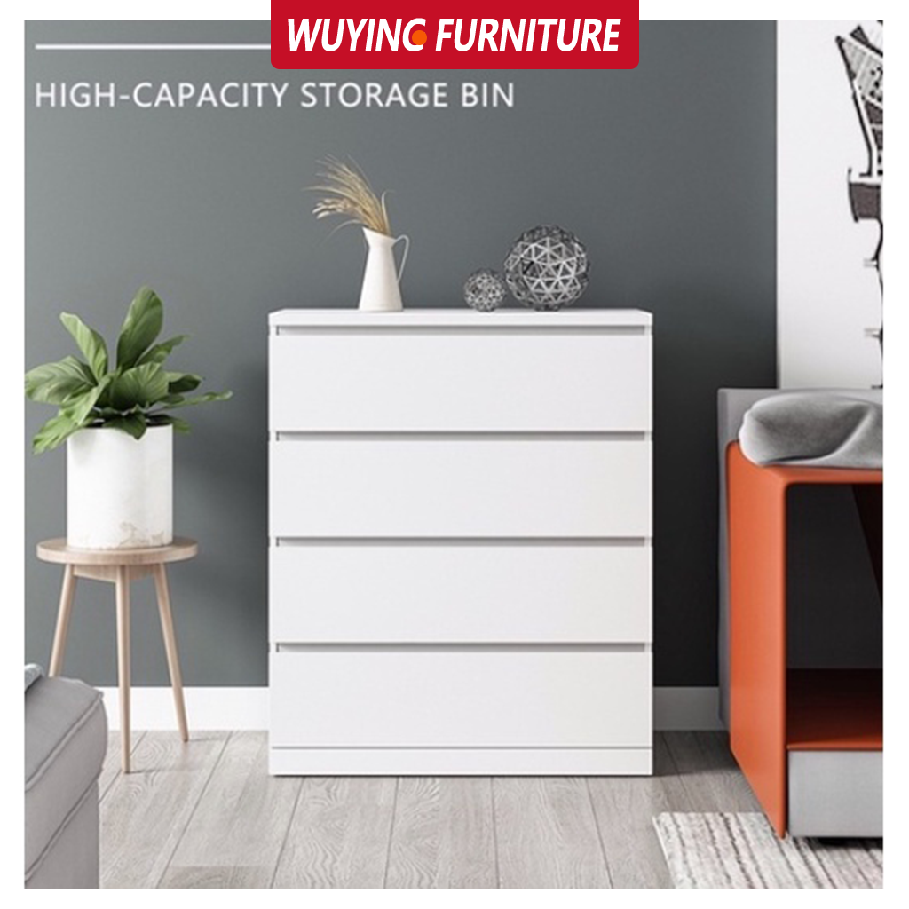 IKAE 5 White Wood Drawer Cabinet for Clothes 4 Black Chest Drawer ...