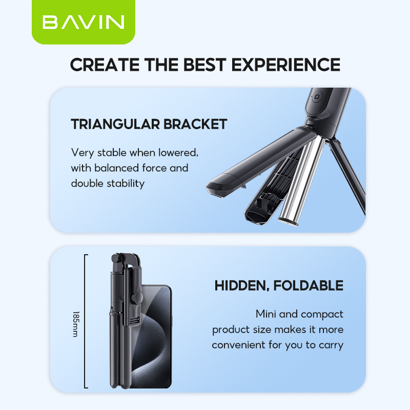BAVIN P09 Portable Selfie Stick Monopod Tripod Stand W/ Bluetooth ...