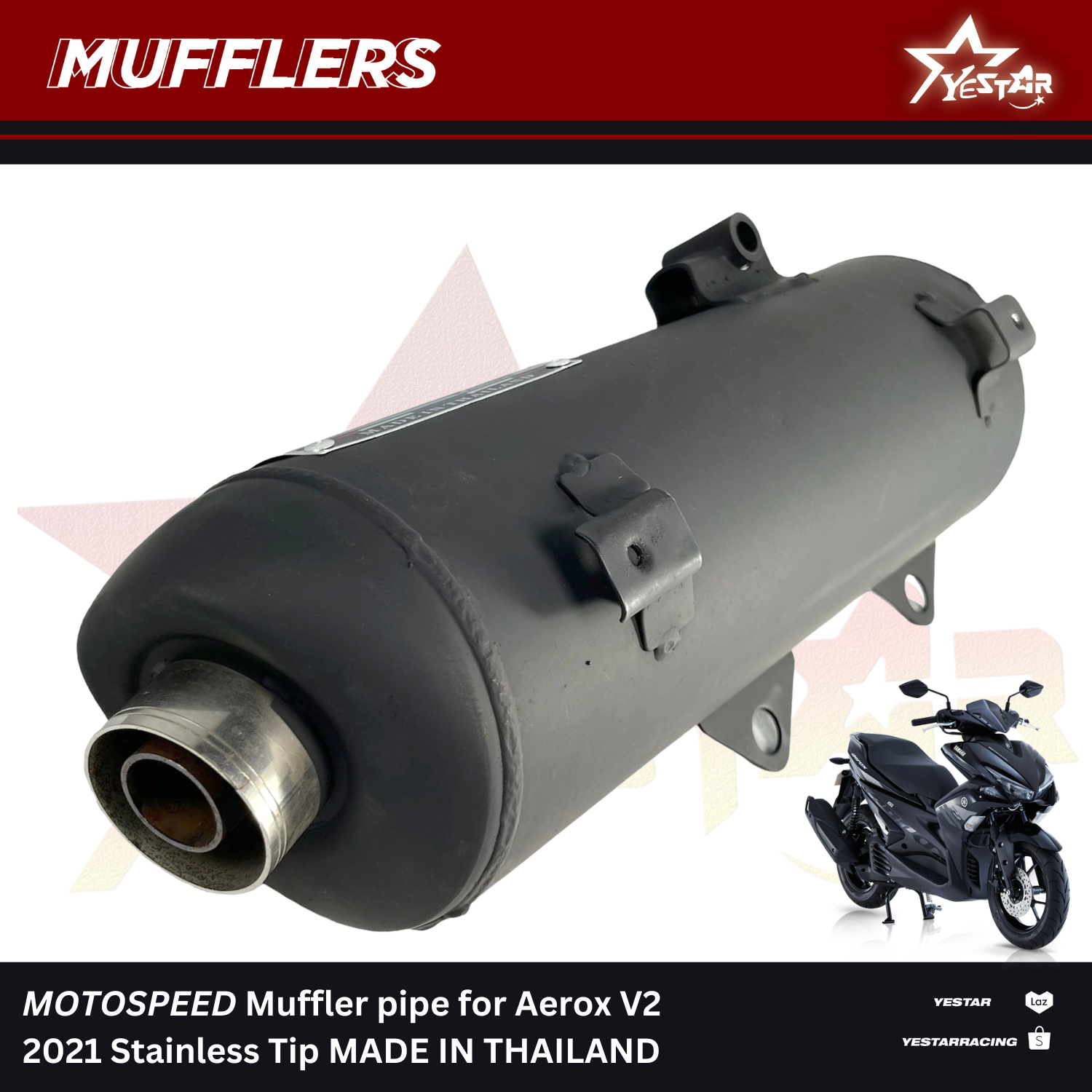 yestarph Motospeed Muffler pipe for AEROX V2 2021 Stainless tip Made in ...
