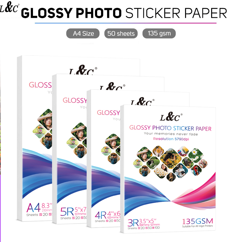 L&C Photo Sticker Paper Glossy Photo Paper 135Gsm 3R 4R 5R A4 Size 20 ...