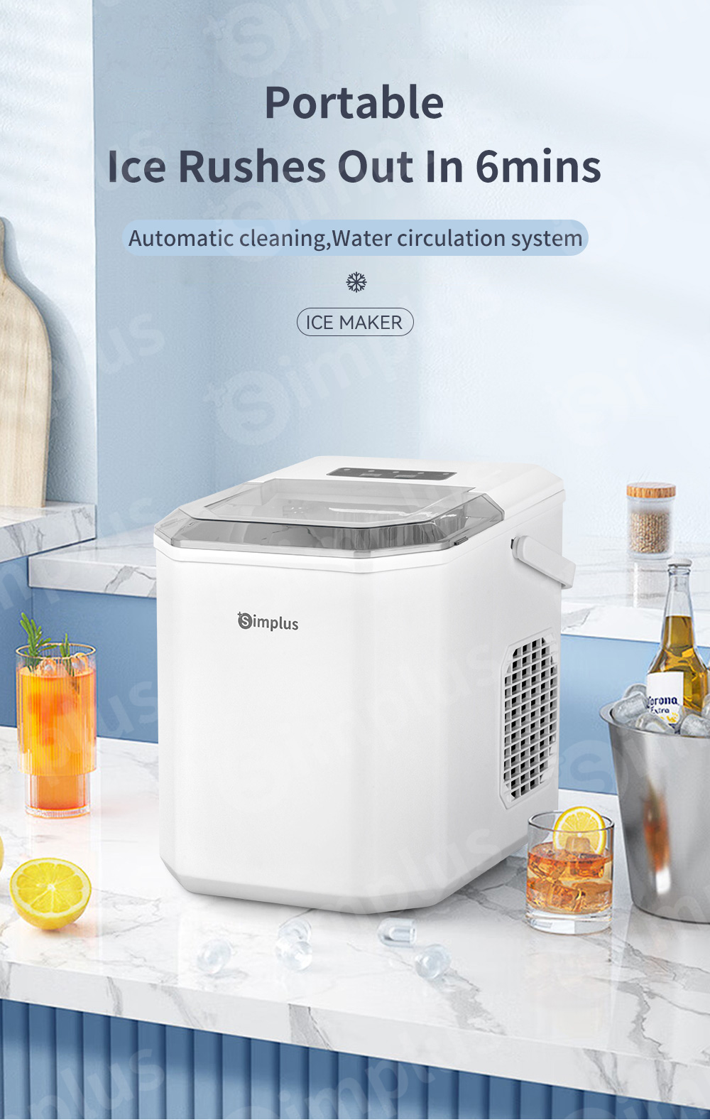 Simplus Automatic Ice Maker Machine Intelligent Ice Cube Maker 12kg/24H ...