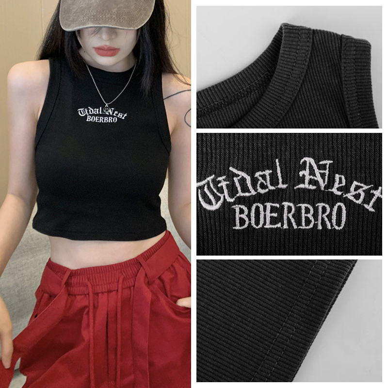 Korean Racer Back Crop Top for Women embroidered Knitted Korean Trendy ...