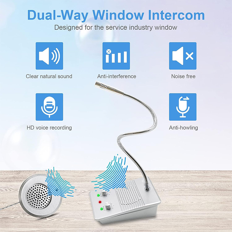 DAYTECH WI09 Two-Way Window Intercom System Glass PA Speaker and Microphone with Adjustable ...