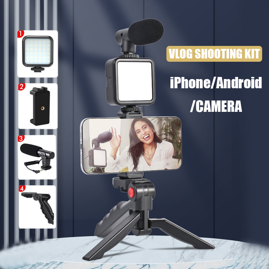 Vlogging Kit With Light+Microphone+Tripod+Shutter Smartphone Camera ...
