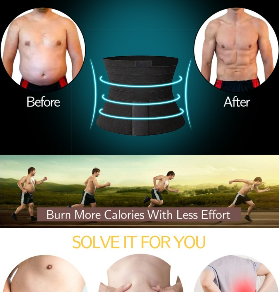Men’s Body Shaper Waist Trainer Abdomen Sauna Sweat Snatch Bandage Wrap ...