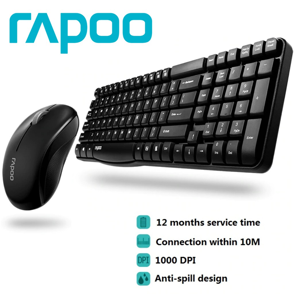 Rapoo X1800S 2.4Ghz Wireless Keyboard And Mouse Set 108 Keys 1000 DPI ...