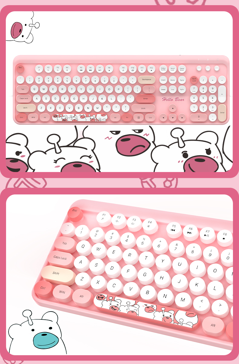 MOFII GEEZER Hello Bear Wireless Keyboard Mouse Set Super Cute Office ...