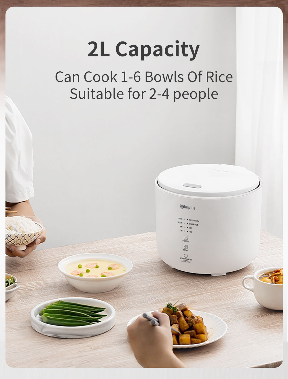 Simplus Electric Rice Cooker 24h Cooking Set Up & 4 Cooking Programs 2L ...