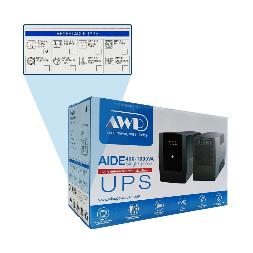 Ipason AWP AID650 Aide 390W-650VA UPS with AVR Uninterruptible Power ...
