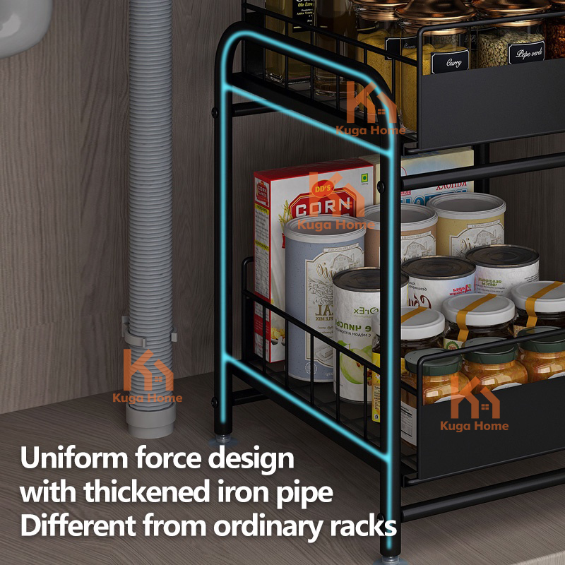 Under Sink Rack Kitchen Full Steel Sliding Cabinet Rack Basket Pull Out ...