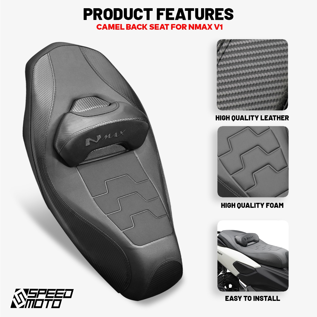 YAMAHA NMAX V1 CAMEL BACK SEAT BLACK LINE CARBON LEATHER BACK SEAT WITH ...