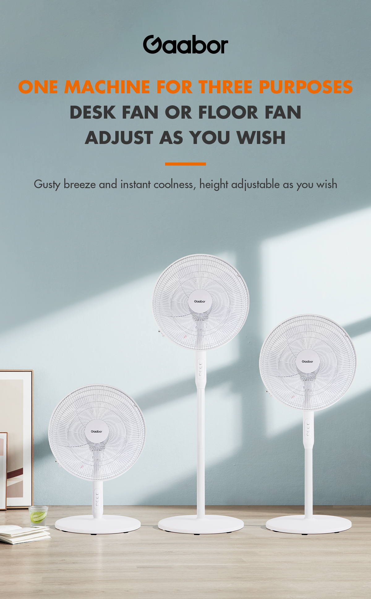 Gaabor Fan Height Adjustable As Desk Fan & Floor-Standing Fan Wide ...