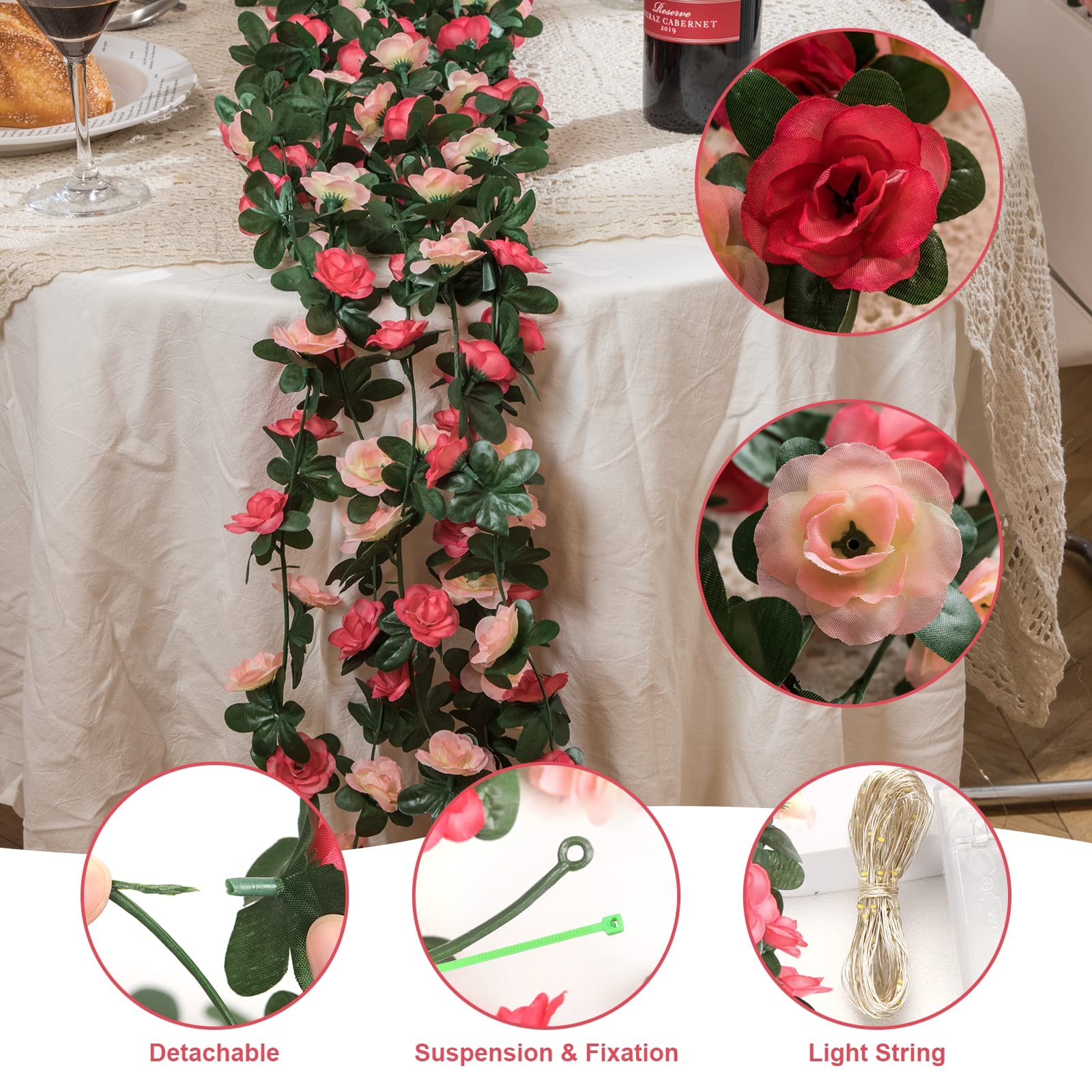 Artificial Silk Rose Flower Vine With Green Leaves Home Wedding Party ...