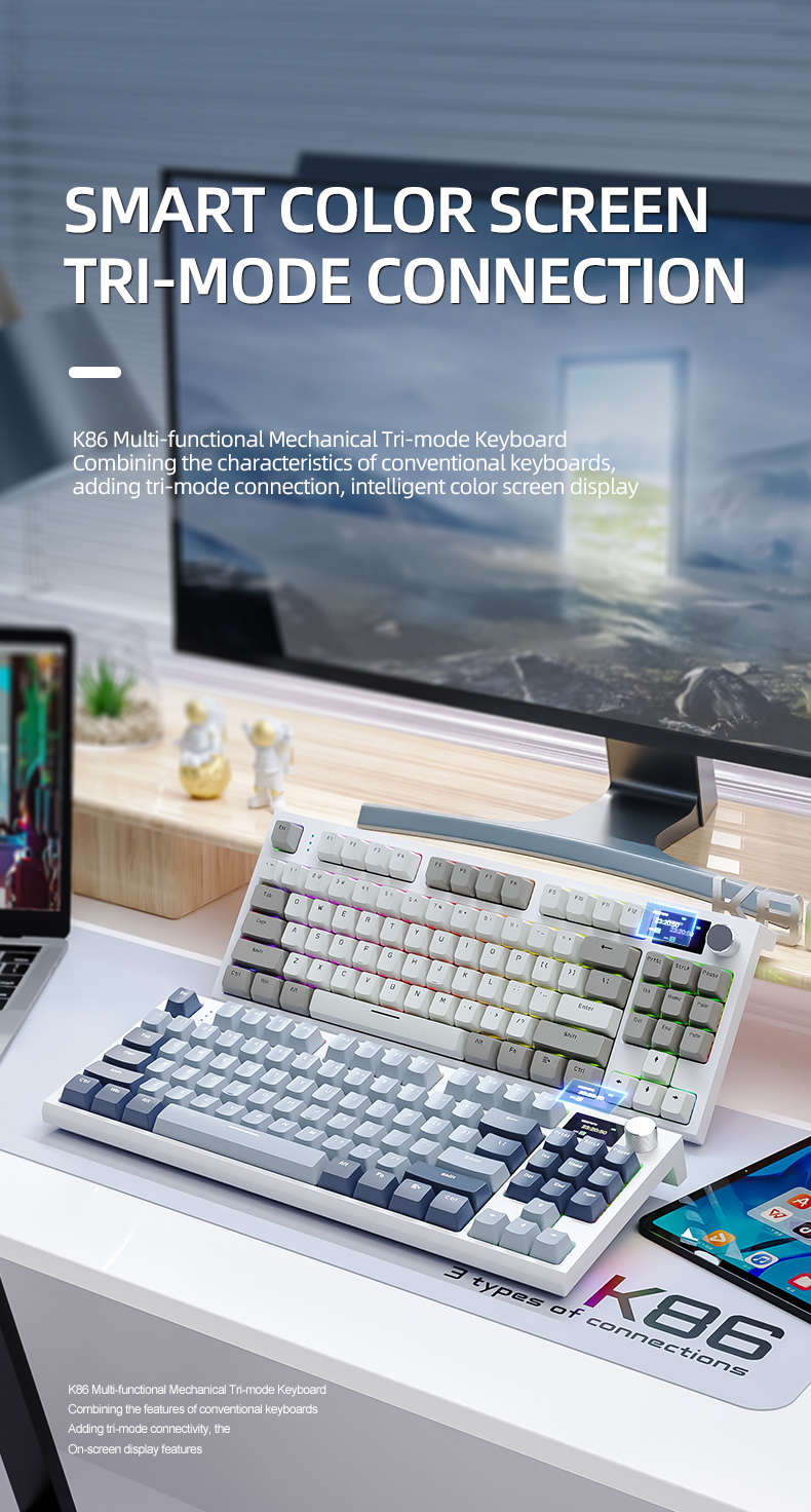 Attack Shark K86 RGB 3 Mode Mechanical Keyboard Hot Swappable With Linear Switch DIY Screen And ...