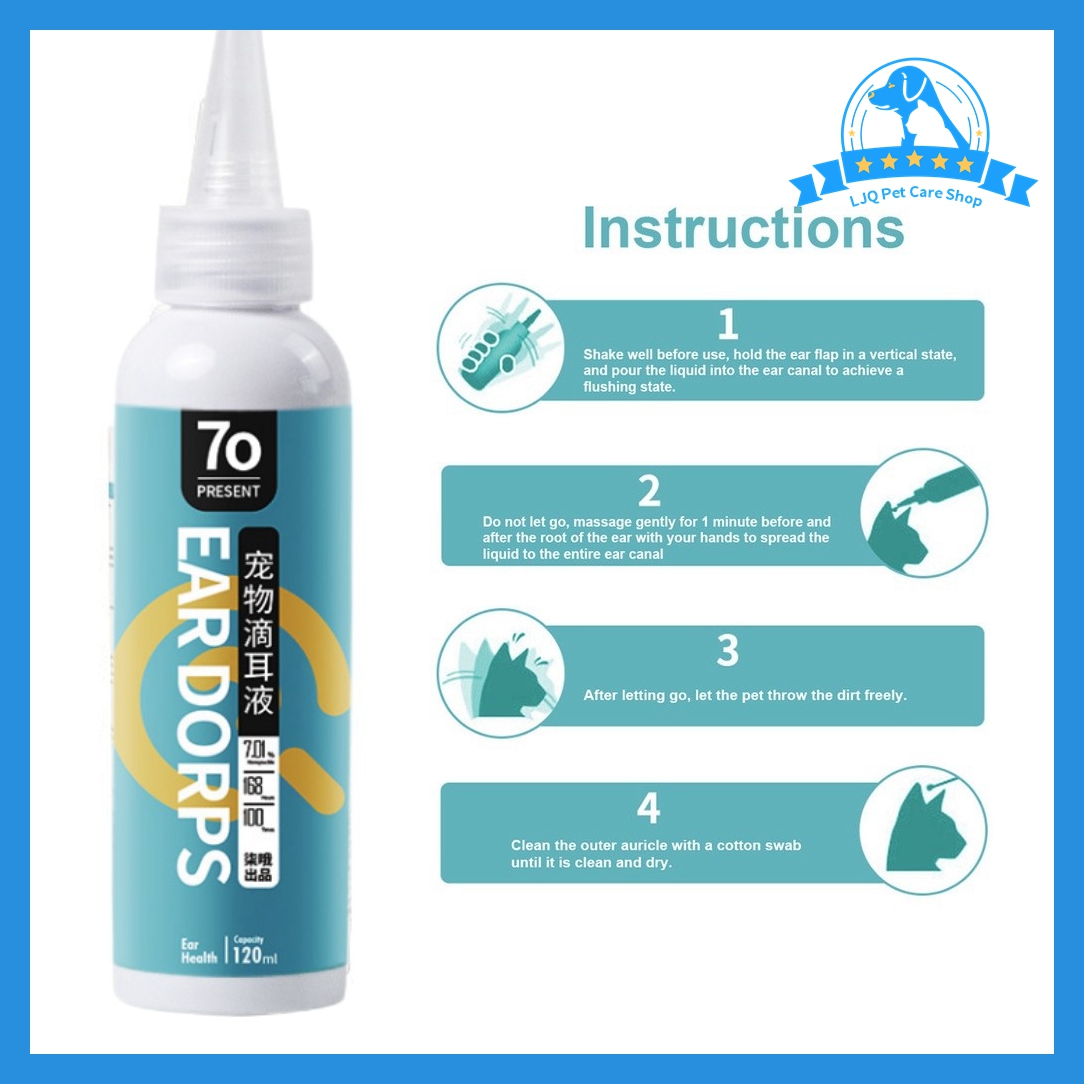 LJQ 120ML Pet Ear Drop Cat Dog Mites Odor Removal Eyes Drops Infection ...