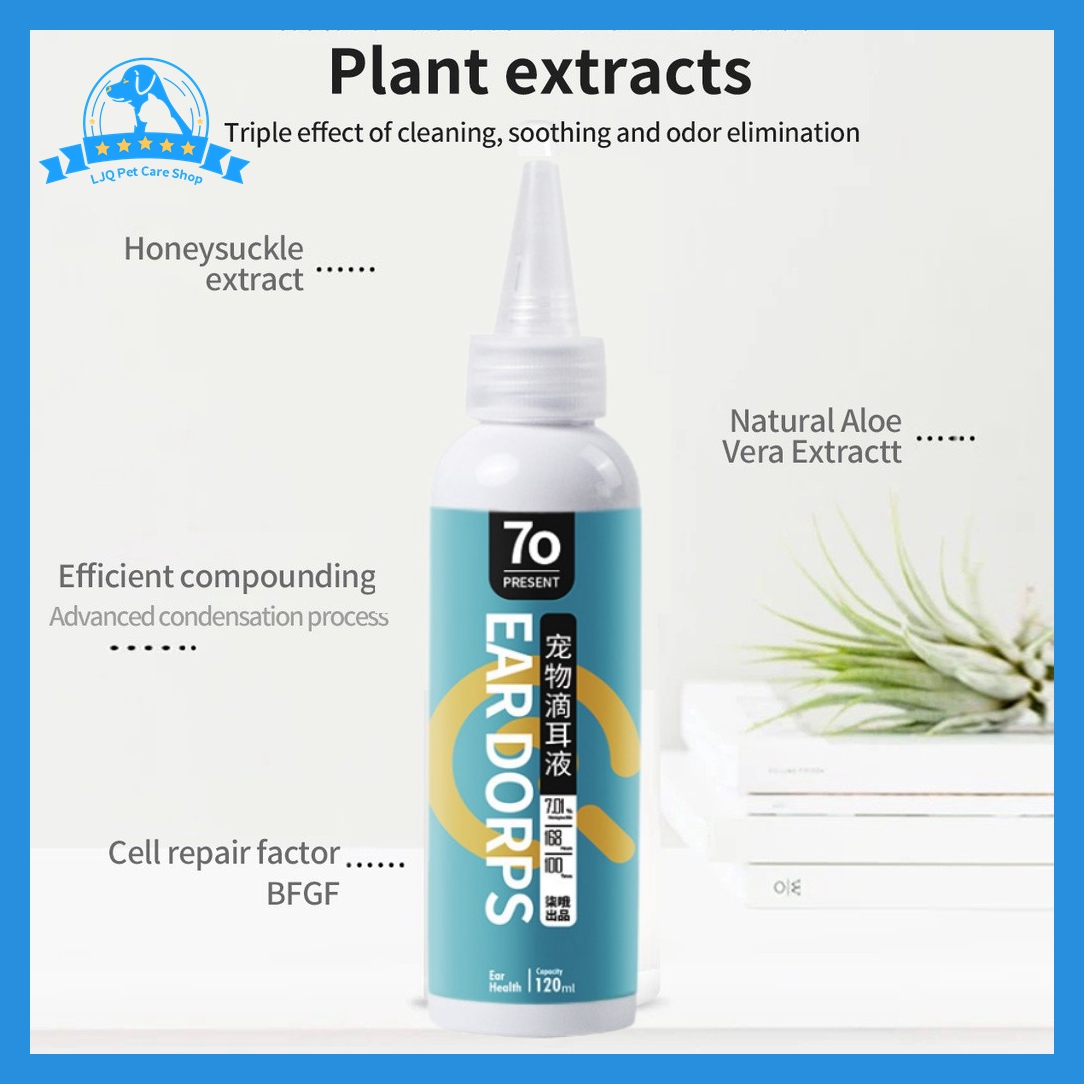 LJQ 120ML Pet Ear Drop Cat Dog Mites Odor Removal Eyes Drops Infection ...