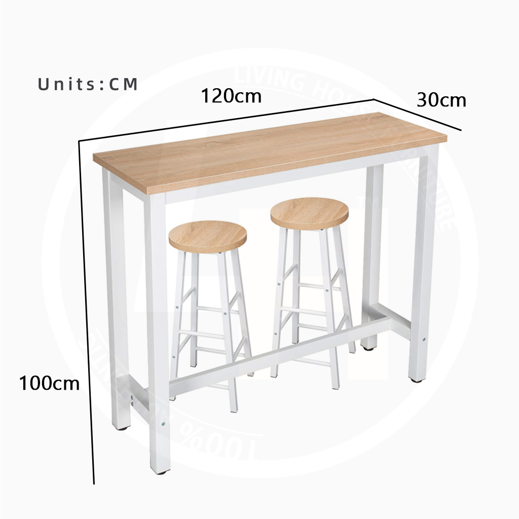 LIVING 1 x Bar Table & 2 x High Bar Stool / Dining Table / Long bar ...