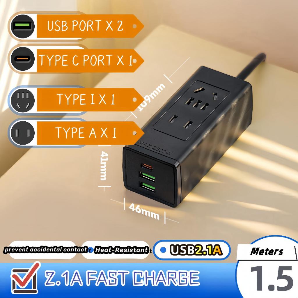 Portable Socket Hub Extension Multifunction Socket With 2 USB And 1 Type C Fast Charging Port ...