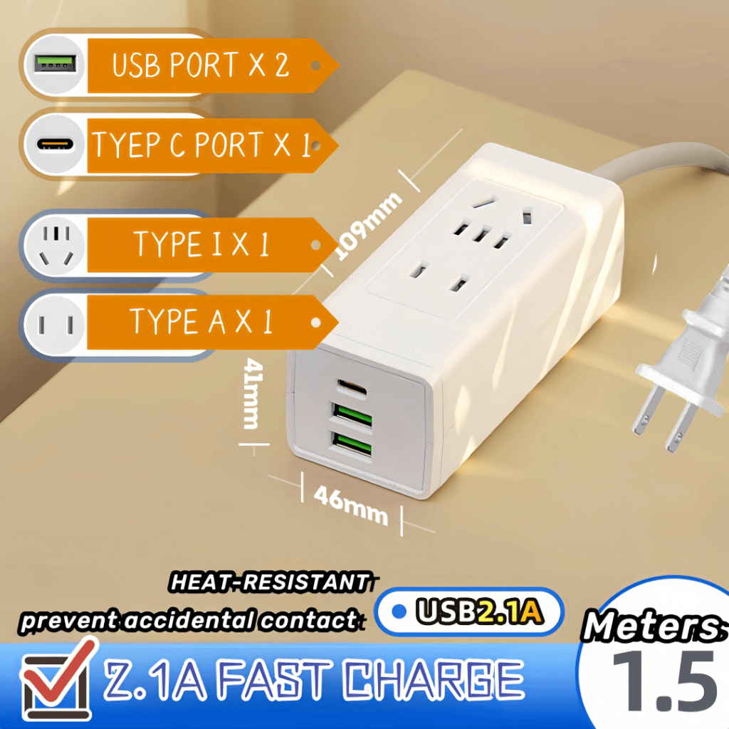 Portable Socket Hub Extension Multifunction Socket With 2 USB And 1 Type C Fast Charging Port ...
