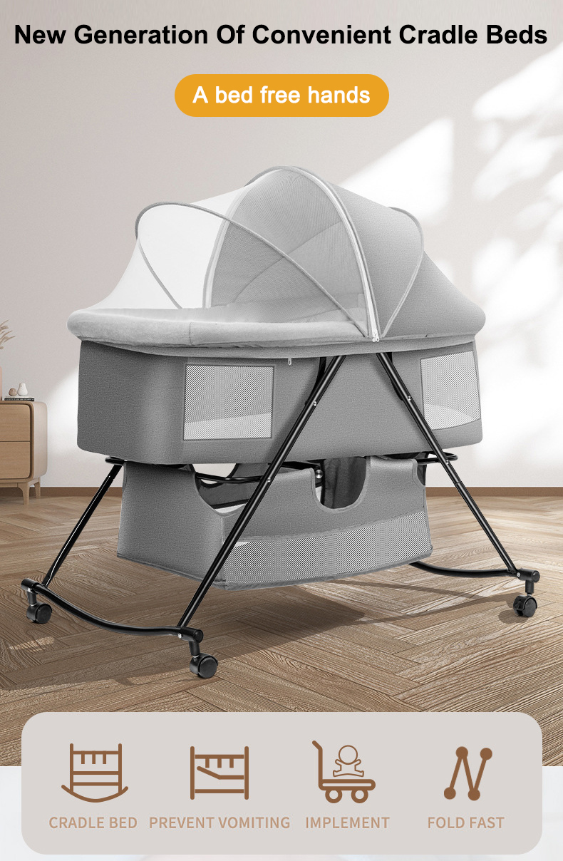 Baby Crib Foldable Portable Cradle Crib Rocker Bed Newborn Multi ...