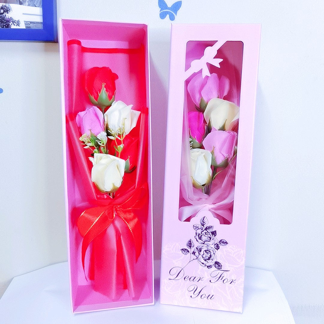 Valentine's Day Rose soap Bouquet 5 flowers + box High-end gift box ...