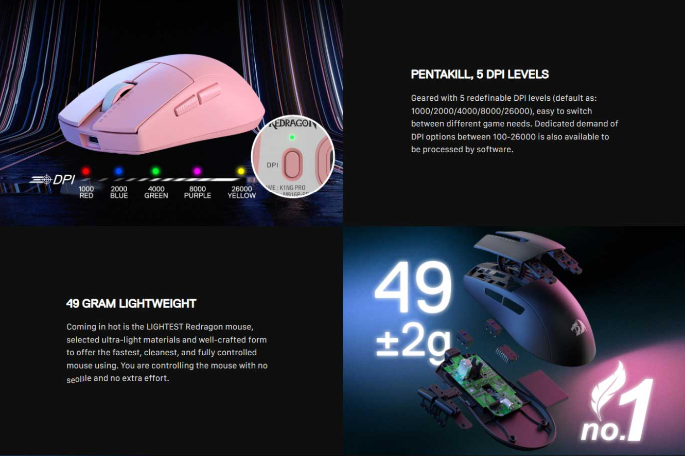 Redragon M916 King Pro 4K Wireless Ultra Lightweight Gaming Mouse ...