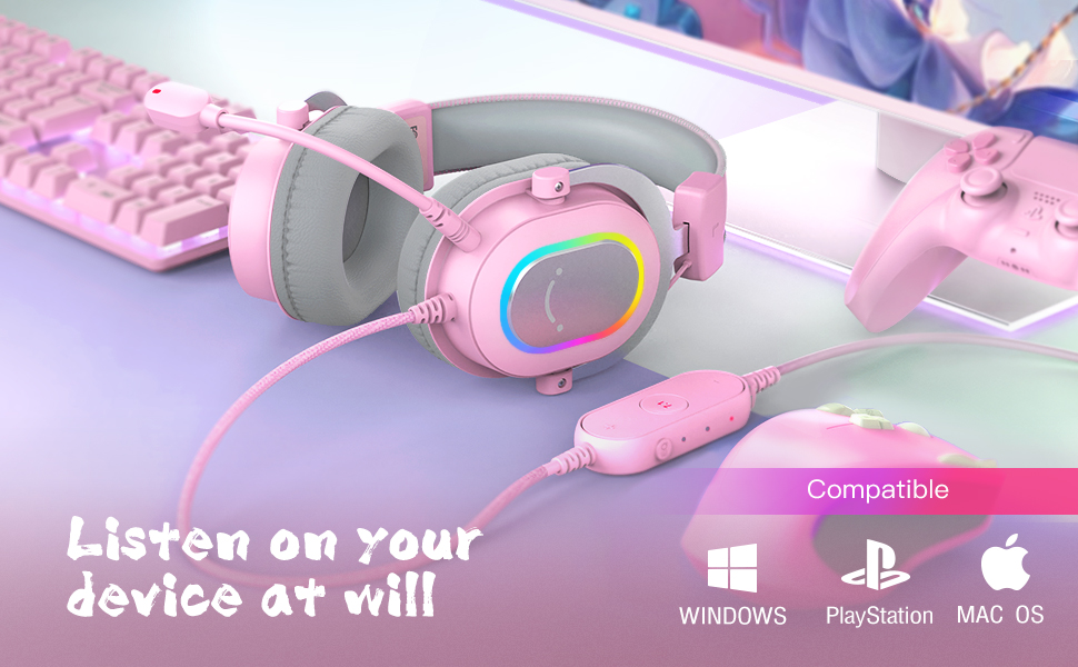 FIFINE H6P AmpliGame PINK USB Gaming Headset for PC Headphones with ...