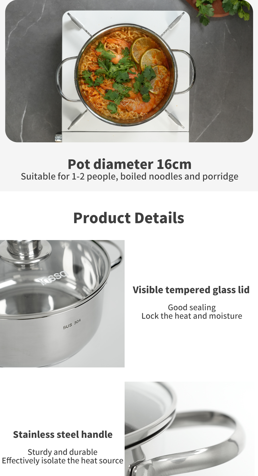 INSSA Cookware Set 304 Stainless Steel Soup Pot 16/20/24cm | Shopee ...