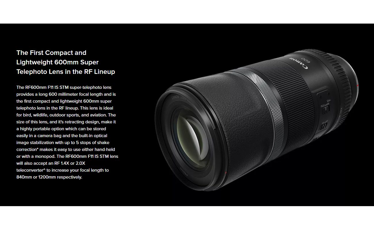 Canon RF 600mm f/11 IS STM Prime Lens for RF-Mount Full-frame ...