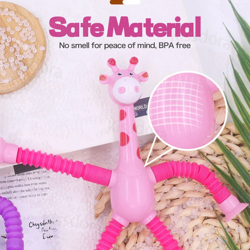 LED Telescopic Suction Cup Giraffe Toy With Lights Pop Tubes Fidget ...