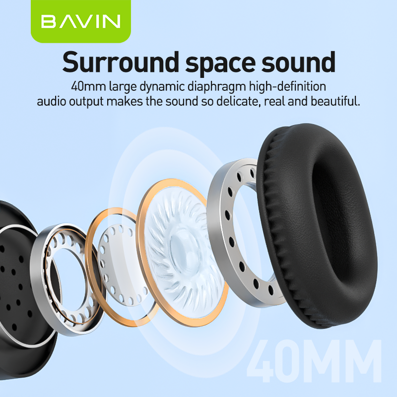 BAVIN BH50 Bluetooth Stereo Audio Sounds Built-In Microphone w/ Long ...