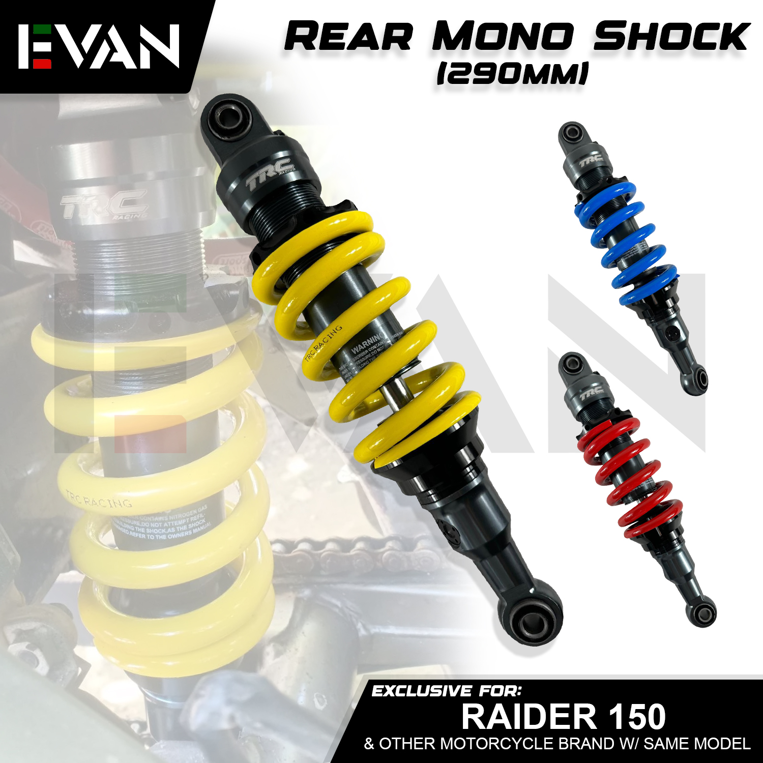 EVAN.PH 290mm Rear Mono Shock For Raider 150/R 150 Fi/Carb Made in ...