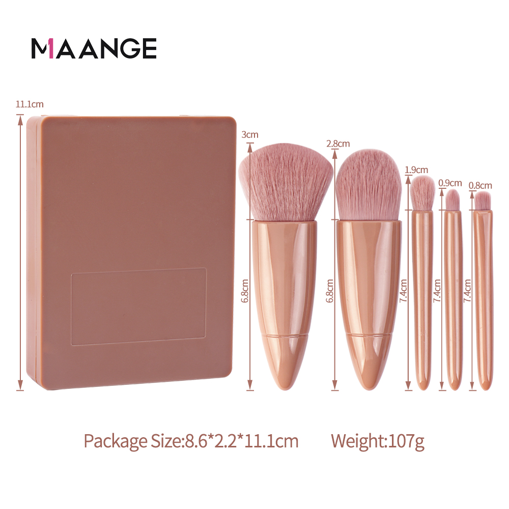 Mini Make up Brush Set Kit 5 In 1 with Case Multi-functional Small ...