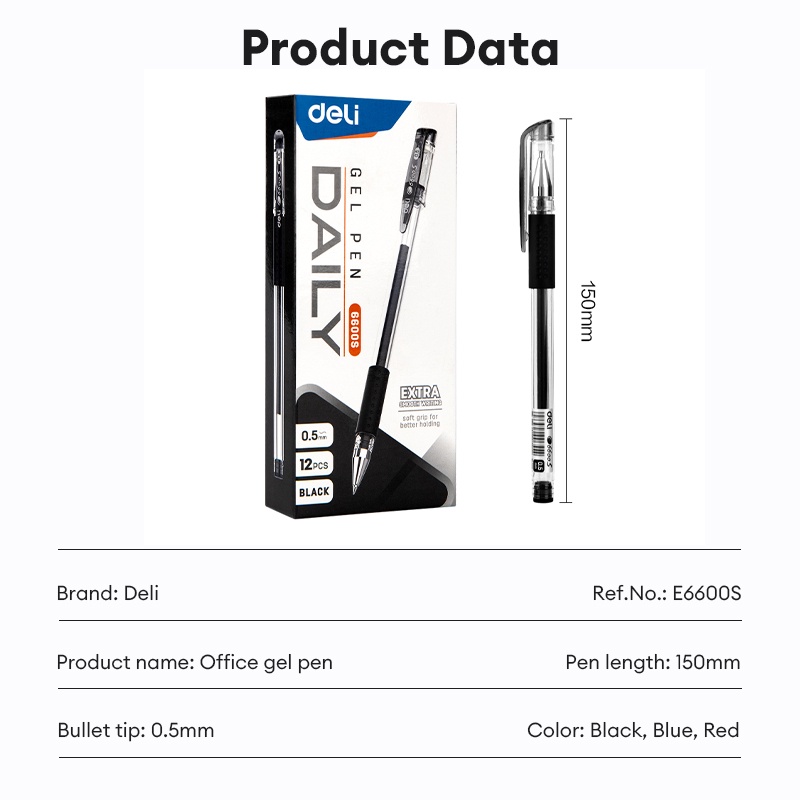 Deli Gel Pen 0.5mm Ballpen Student Writing Pen Office School Supplies ...
