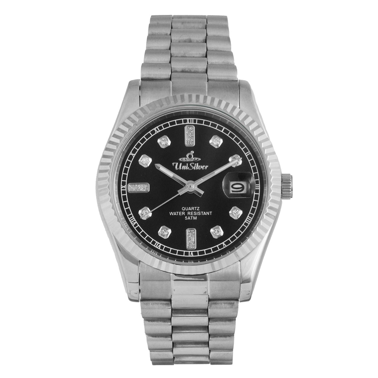 UniSilver TIME Men's Silver / Black Analog Stainless steel watch KW4490 ...