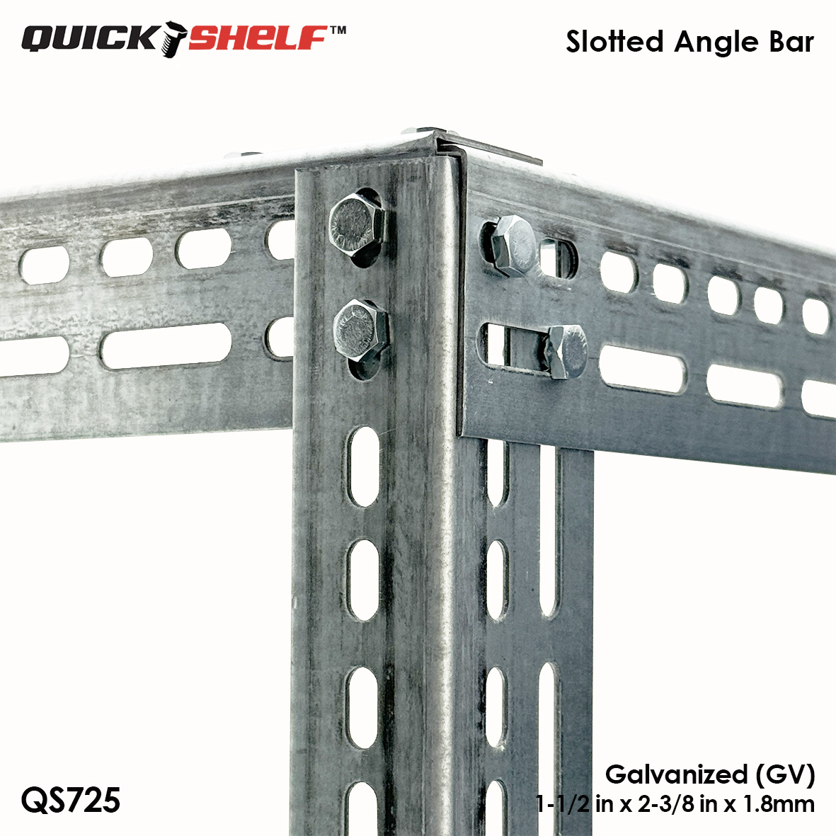 QUICKSHELF QS725 BIG SLOTTED ANGLE BAR 1.5"x2.4"x1.8mm DIY Storage ...