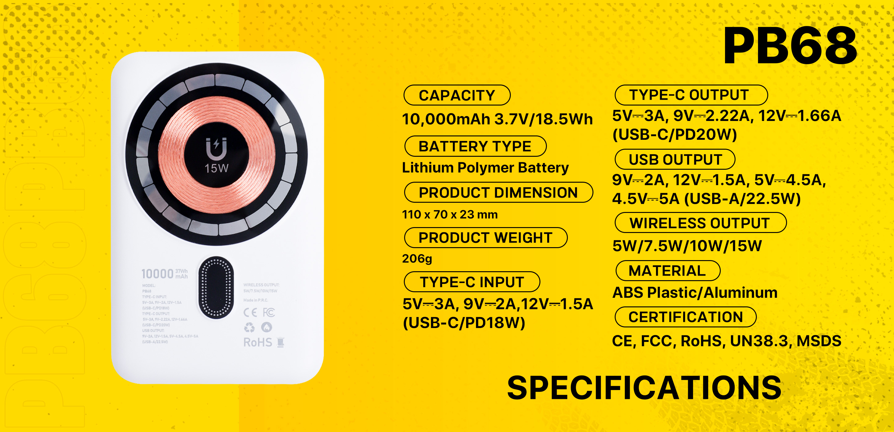 Jaguar Electronics PB68 Magnetic Wireless PowerBank with Foldable Stand PD20W 10000mAh Strong ...