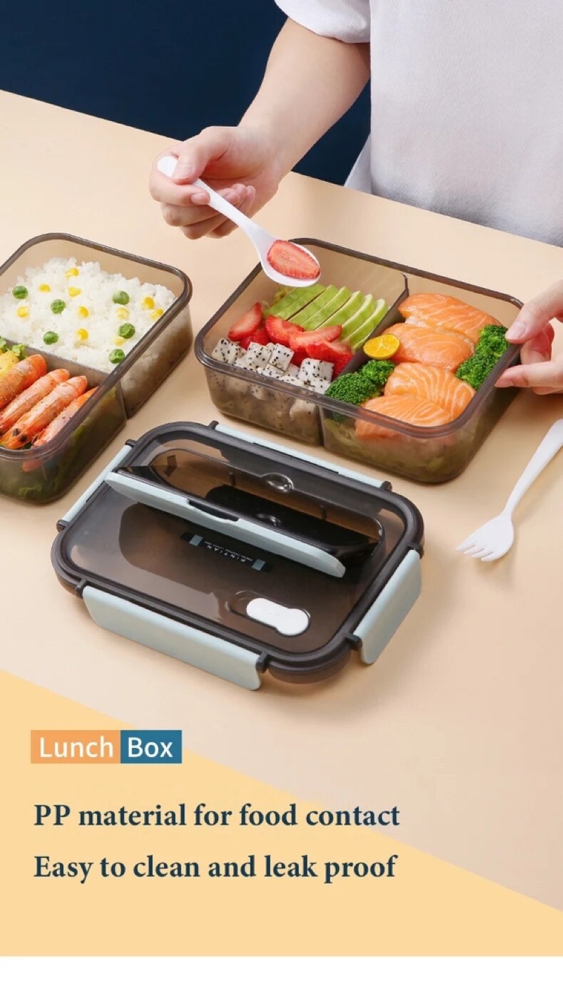 Lunch Box Microwaveable with Fork & Spoon 3 Grid Student lunchbox | Shopee Philippines