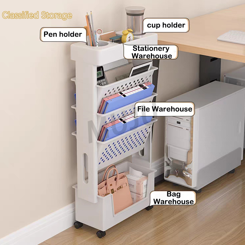 MUJU Office File Storage Rack Desk Side Stationery Trolley Silm Book ...
