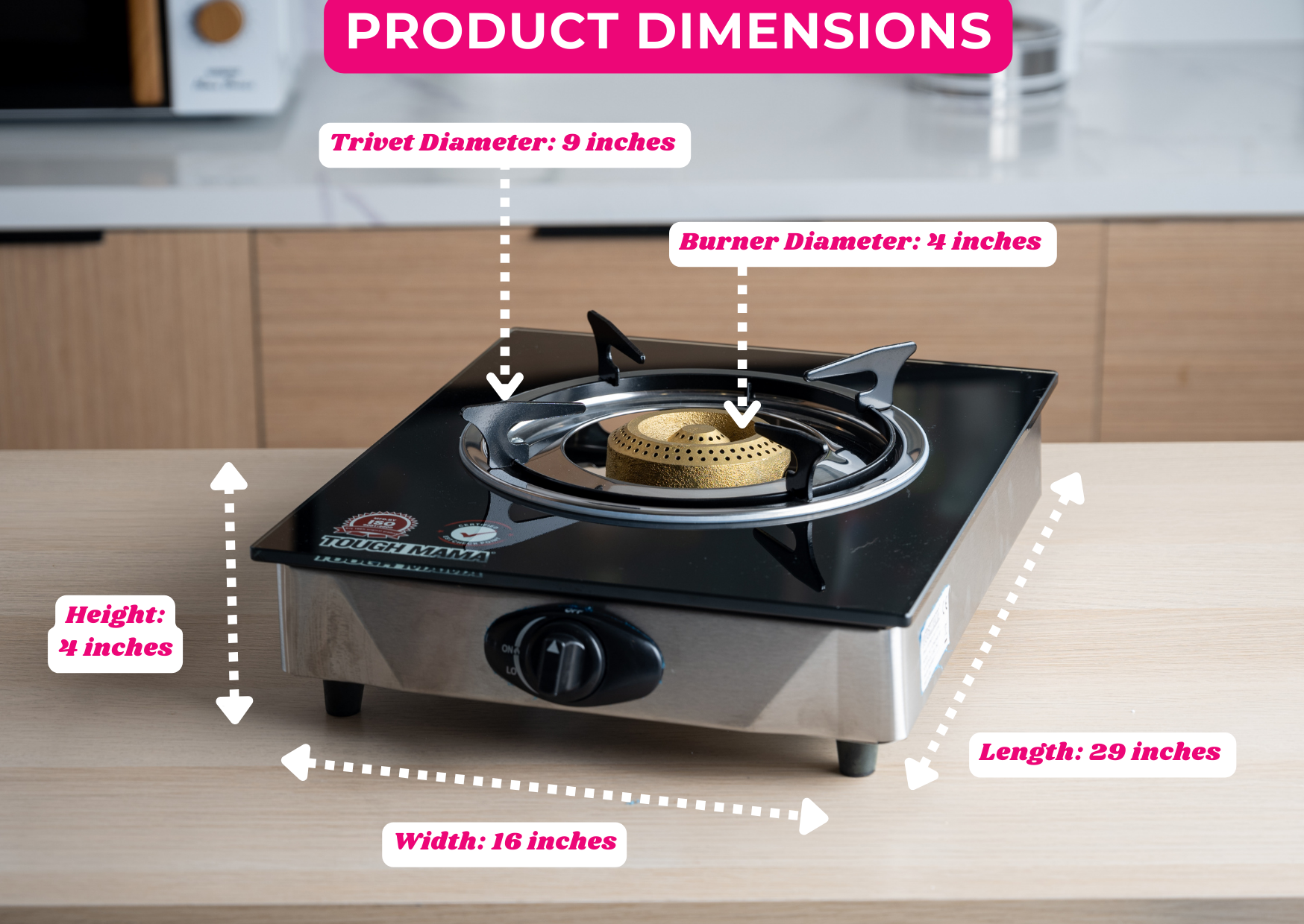 Tough Mama Black Glass Hob Single Burner Gas Stove Auto Ignition ...