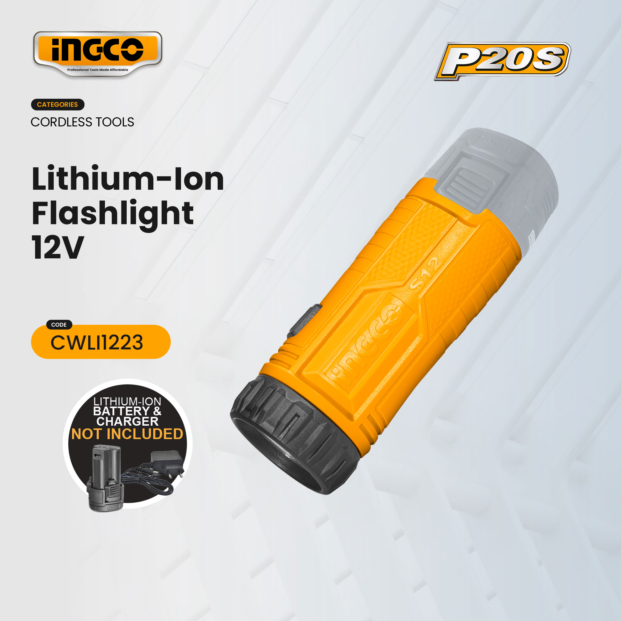 [BARE TOOL] Ingco Lithium-Ion Cordless Flashlight 12V S12 NO BATTERY ...
