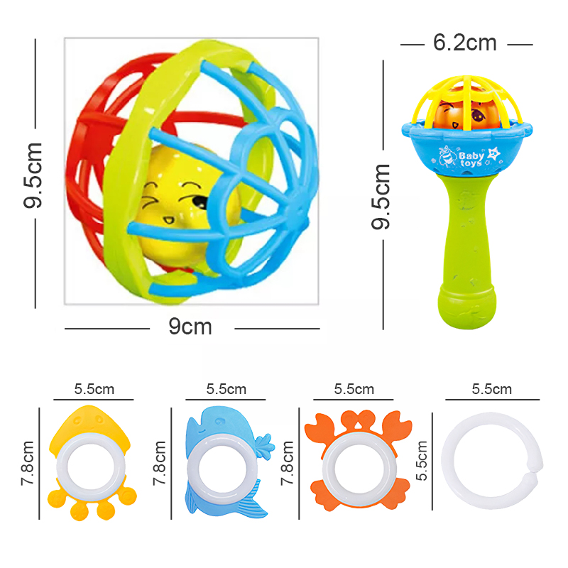 7pcs Infant Rattle Bite Teether Baby Teether Toy Hand Rattle Ball ...
