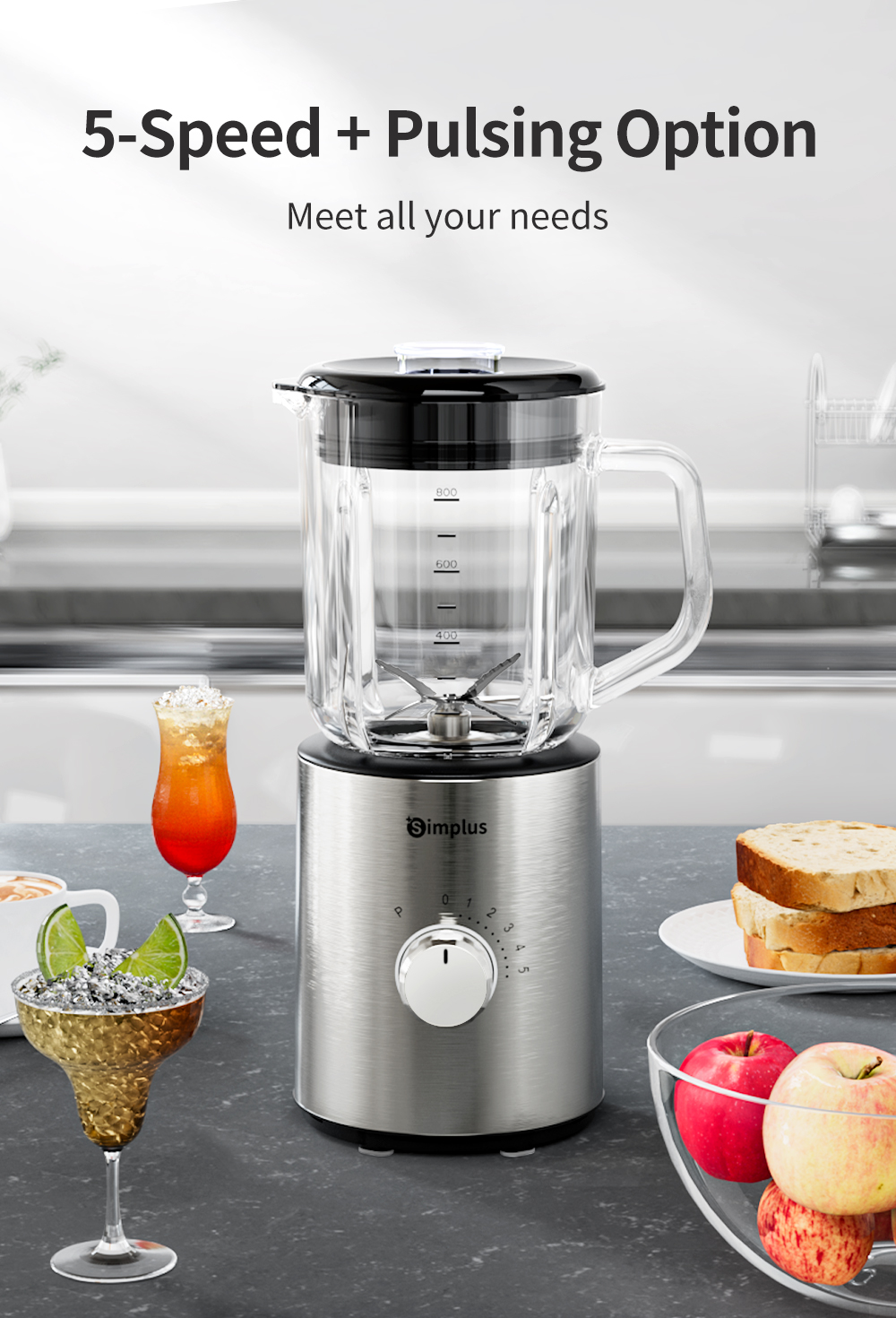 Simplus Smoothie Blender Juicer 5-Speed + Pulsing Option Blender for ...