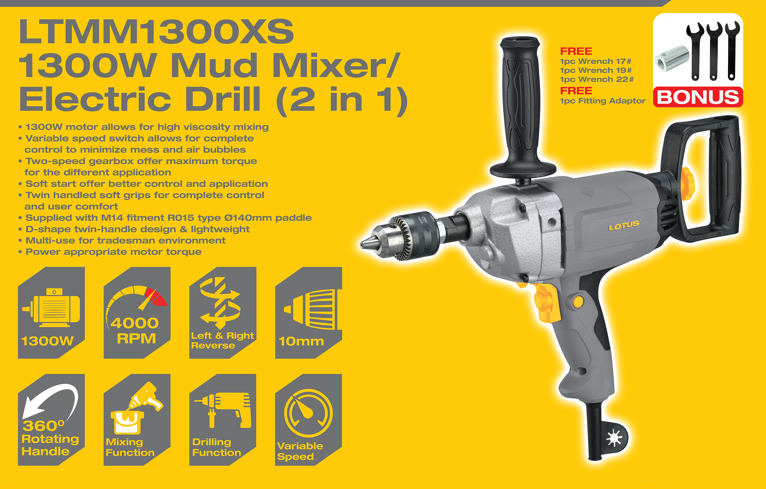 Lotus Mud Mixer 1300W LTMM1300XS - Power Tools | Shopee Philippines
