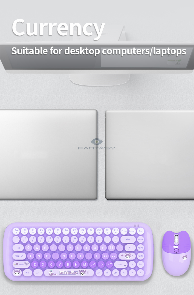 MOFii CANDY BEAR Mini Cute Wireless Keyboard and Mouse Set with Retro ...