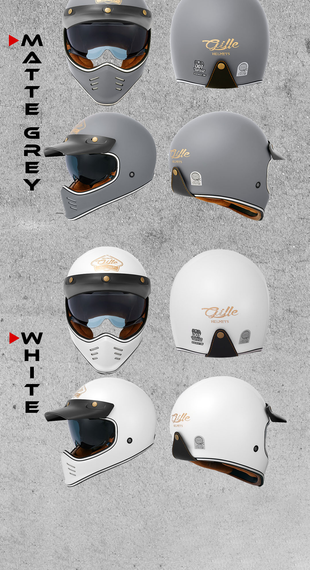 Gille Helmet 833 CLASSIC Plain Retro Motorcycle Helmet Full Face Dual ...