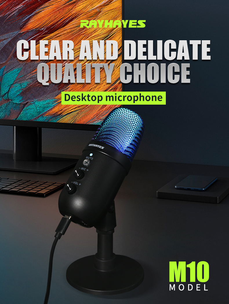 RAYHAYES JI-M10 RGB USB Microphone Gaming Mic Condenser Microphone For ...